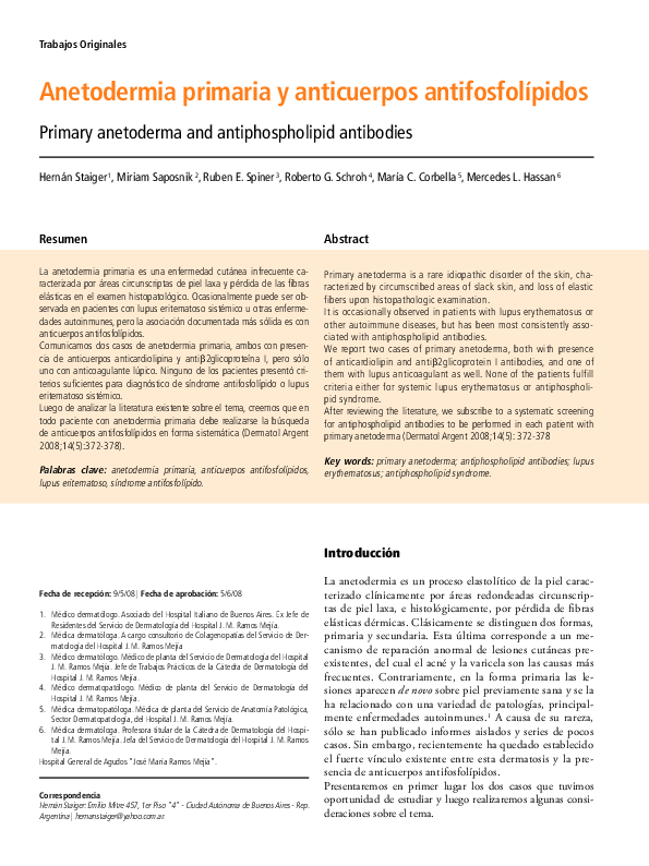 (PDF) Anetodermia primaria y anticuerpos antifosfolípidos