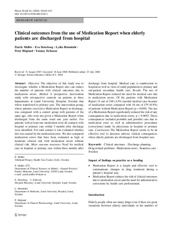 (PDF) Clinical outcomes from the use of Medication Report when elderly ...