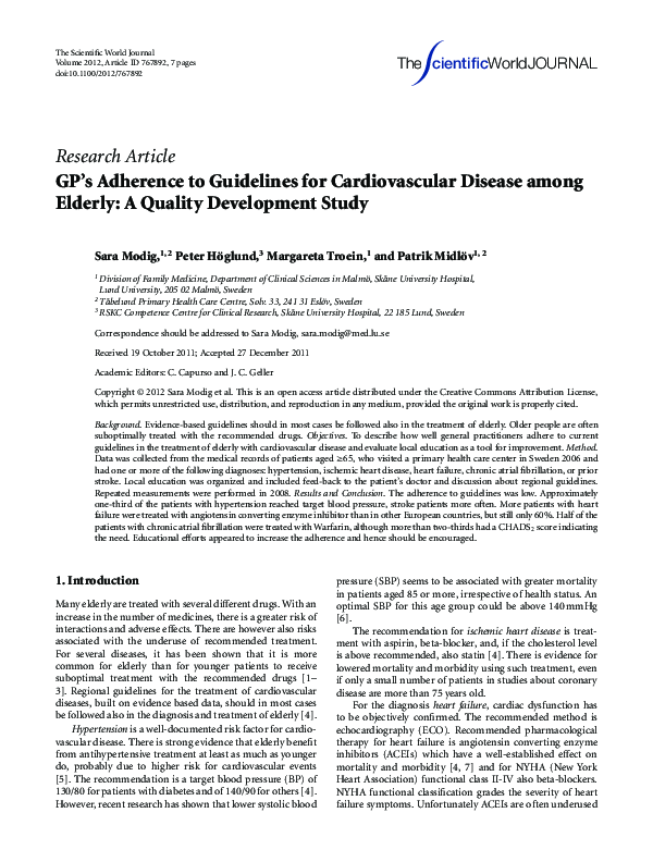 (PDF) GP's Adherence to Guidelines for Cardiovascular Disease among ...