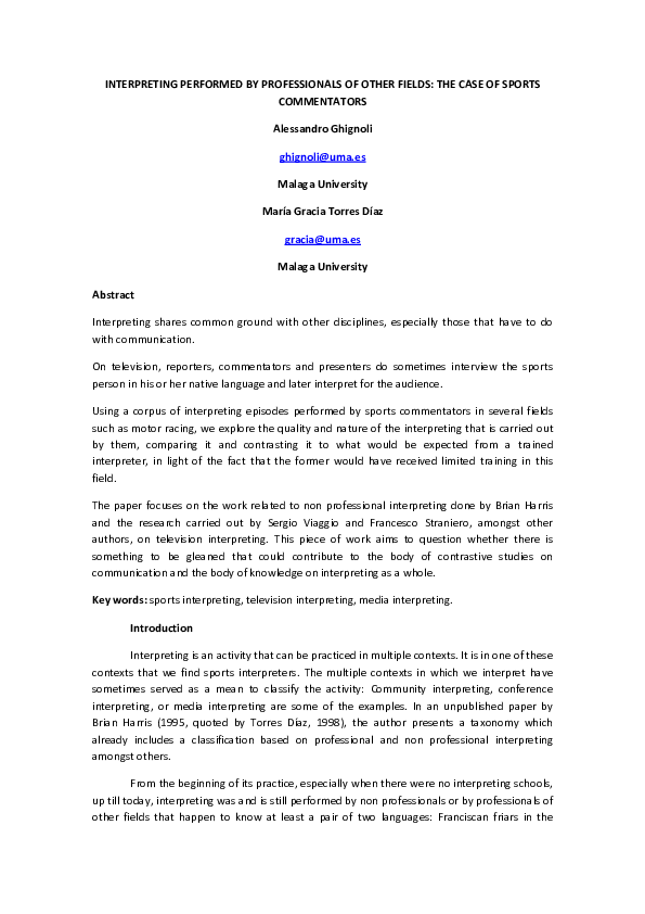 (PDF) Interpreting performed by professionals of other fields: the case ...
