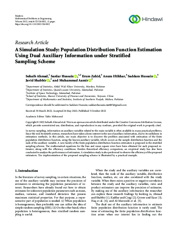 (PDF) A Simulation Study: Population Distribution Function Estimation Using Dual Auxiliary ...