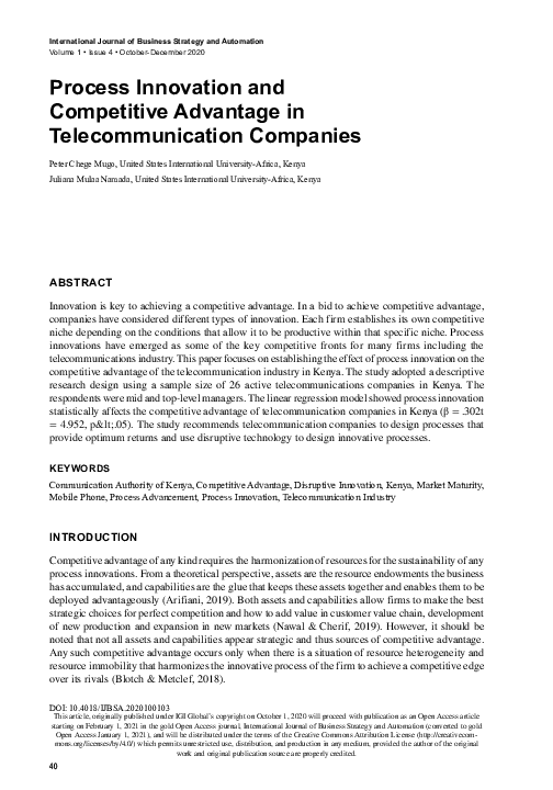 (PDF) Process Innovation and Competitive Advantage in Telecommunication ...