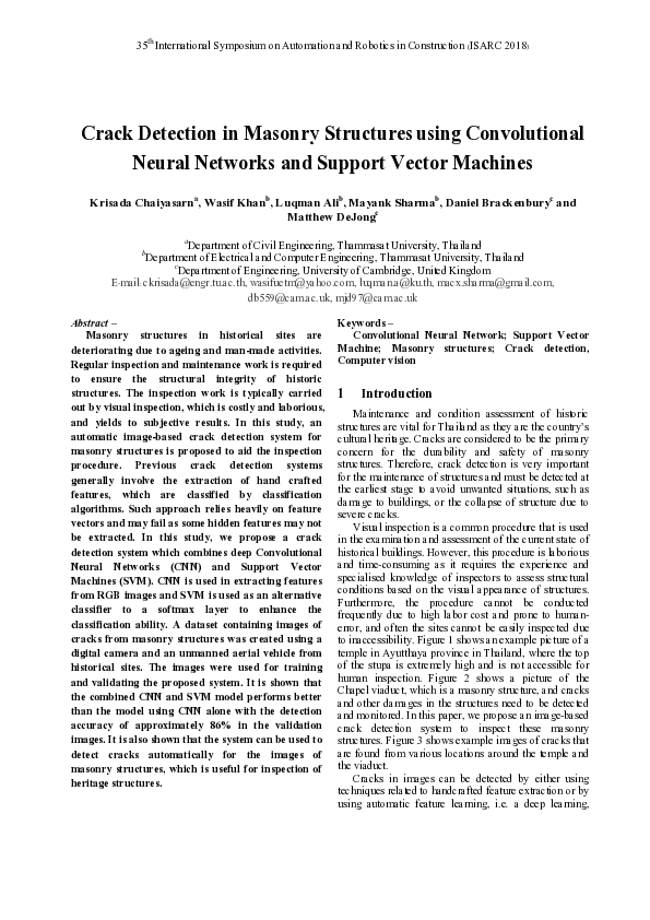 Pdf Crack Detection In Masonry Structures Using Convolutional Neural