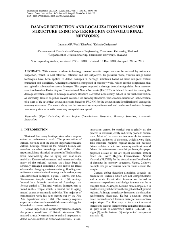 (PDF) FRCNN-Based Damage Detection in Masonry Structures