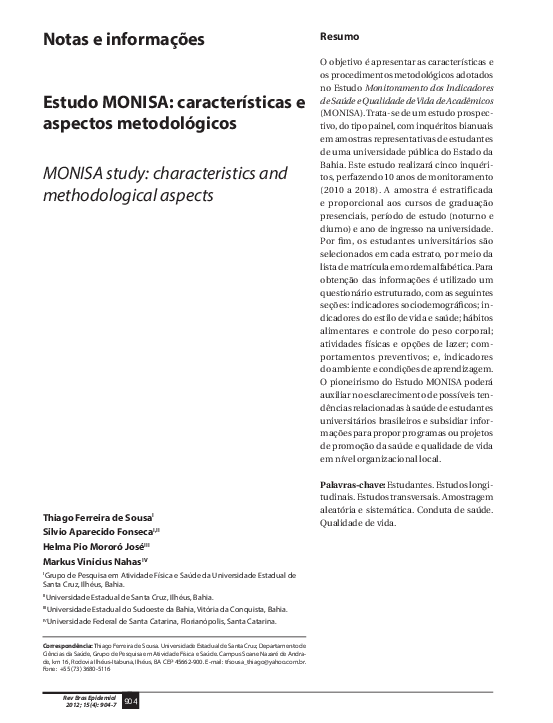 (PDF) Estudo MONISA: características e aspectos metodológicos