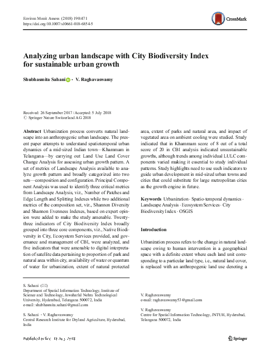 (PDF) Analyzing urban landscape with City Biodiversity Index for ...