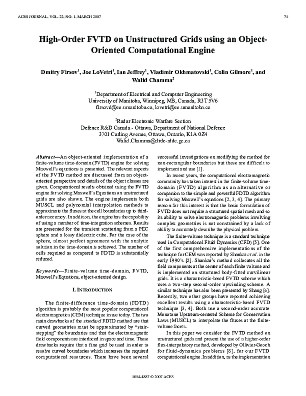 Pdf High Order Fvtd On Unstructured Grids Using An Object Oriented Computational Engine