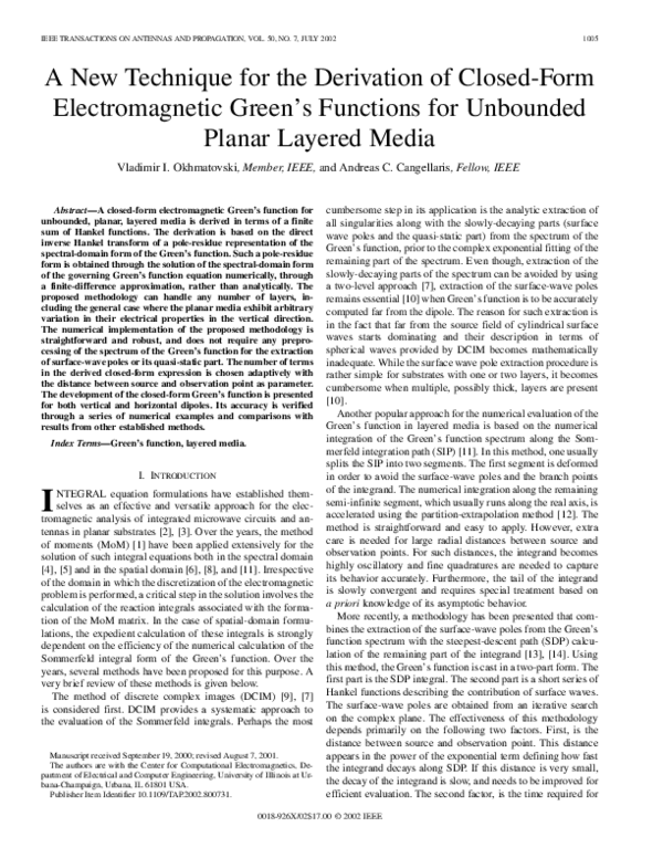 (PDF) A new technique for the derivation of closed-form electromagnetic Green's functions for ...