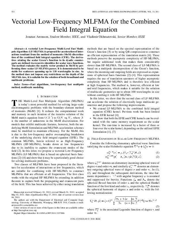 (PDF) Vectorial Low-Frequency MLFMA for the Combined Field Integral Equation