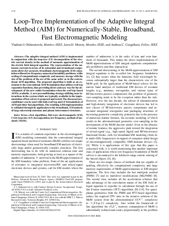(PDF) Loop-Tree Implementation of the Adaptive Integral Method (AIM) for Numerically-Stable ...