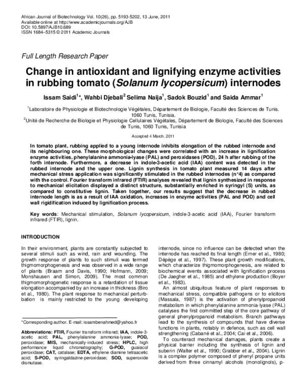 (PDF) Change in antioxidant and lignifying enzyme activities in rubbing ...