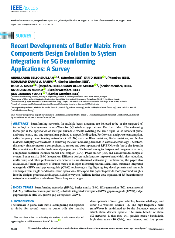 (PDF) Recent Developments of Butler Matrix From Components Design ...