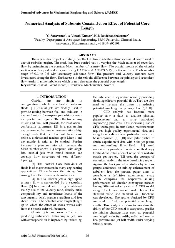 (PDF) Numerical Analysis of Subsonic Coaxial Jet on Effect of Potential ...
