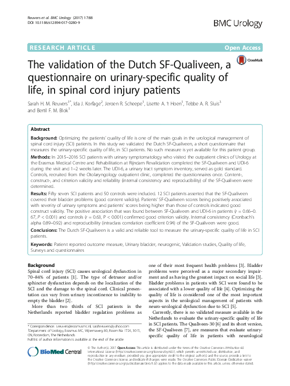 (PDF) The validation of the Dutch SF-Qualiveen, a questionnaire on ...