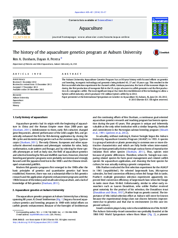 (PDF) The history of the aquaculture genetics program at Auburn University