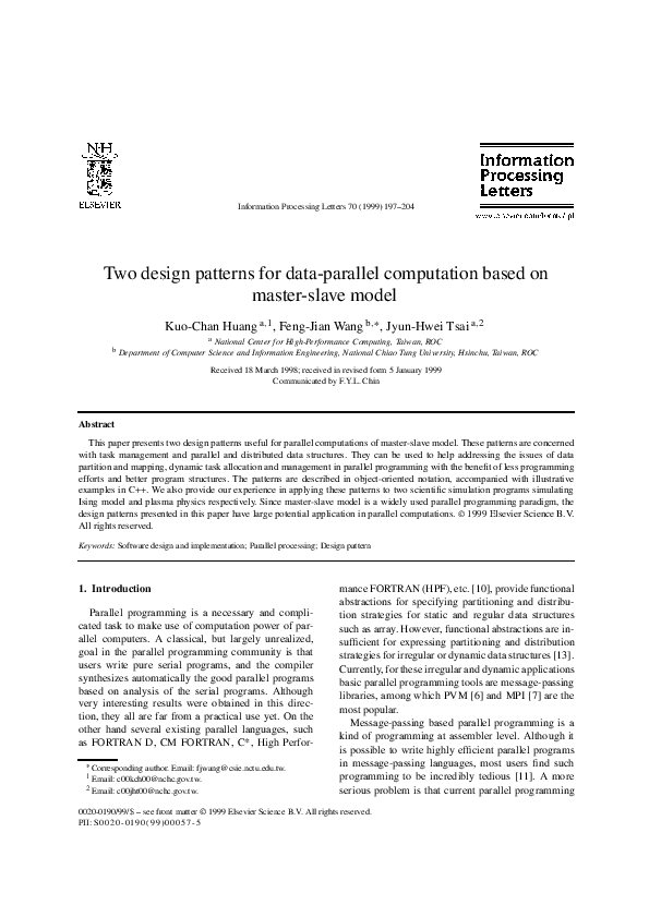 (PDF) Two design patterns for data-parallel computation based on master-slave model | Kuo-Chan ...