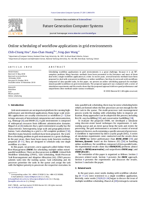 (PDF) Online scheduling of workflow applications in grid environments
