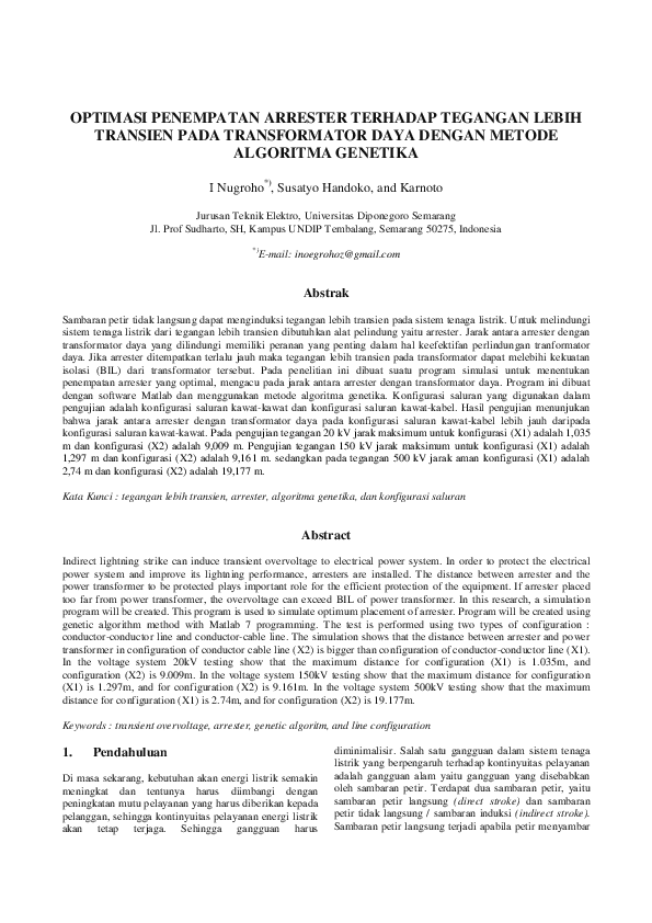 (PDF) Optimasi Penempatan Arrester Terhadap Tegangan Lebih Transien Pada Transformator Daya ...