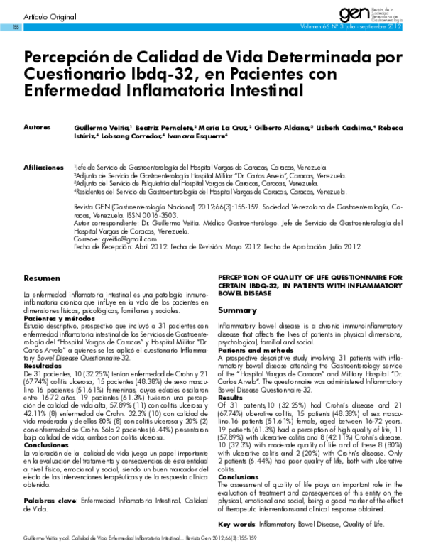 (PDF) Percepción de calidad de vida determinada por cuestionario Ibdq ...