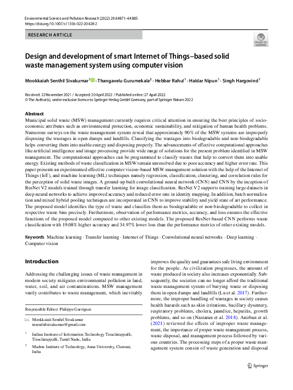 (PDF) Design and development of smart Internet of Things–based solid waste management system ...