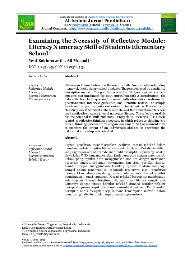 (PDF) Examining the Necessity of Reflective Module: Literacy Numeracy ...