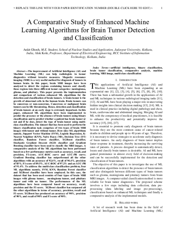 (PDF) A Comparative Study of Enhanced Machine Learning Algorithms for ...