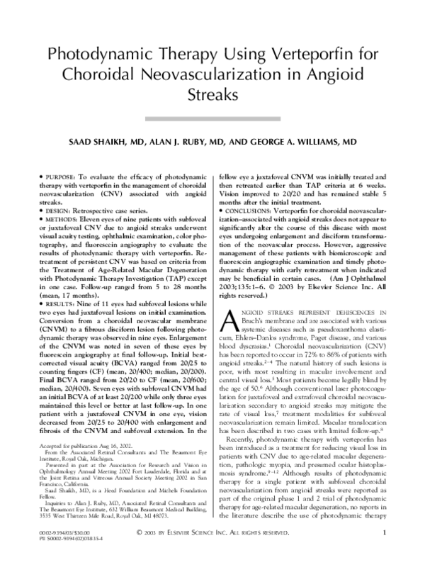(PDF) Photodynamic therapy using verteporfin for choroidal neovascularization in angioid streaks