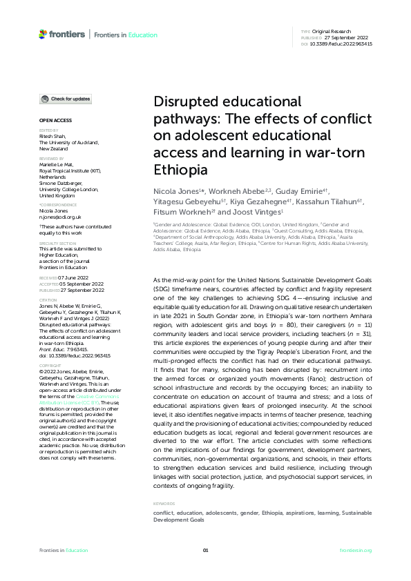 Pdf Disrupted Educational Pathways The Effects Of Conflict On
