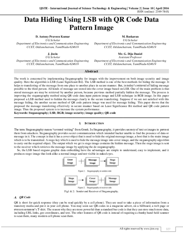 (PDF) Data Hiding Using LSB with QR Code Data Pattern Image