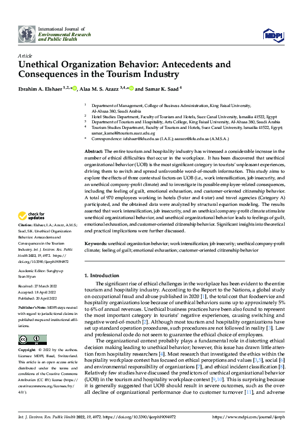 (PDF) Unethical Organization Behavior: Antecedents and Consequences in ...