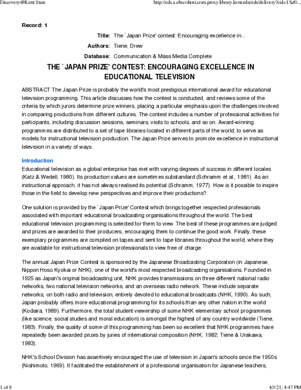 The ‘Japan Prize’ Contest: encouraging excellence in educational television