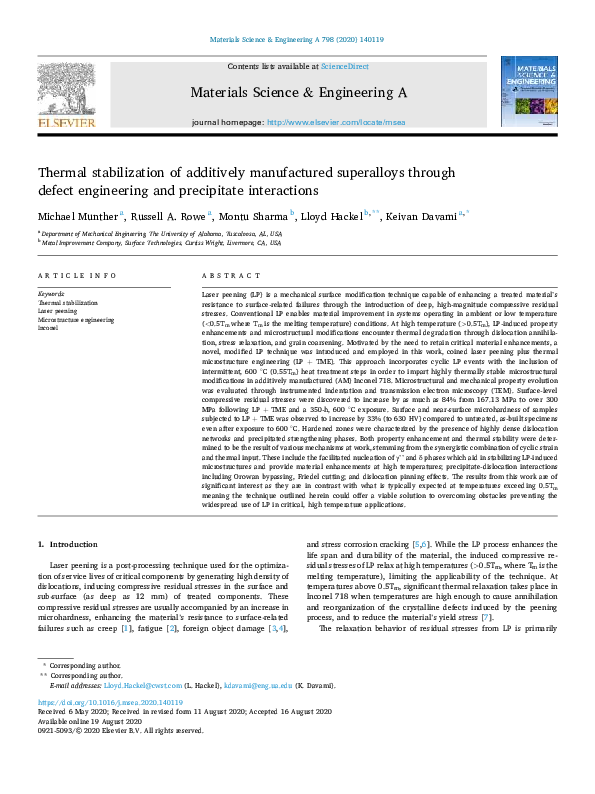 (PDF) Thermal stabilization of additively manufactured superalloys ...