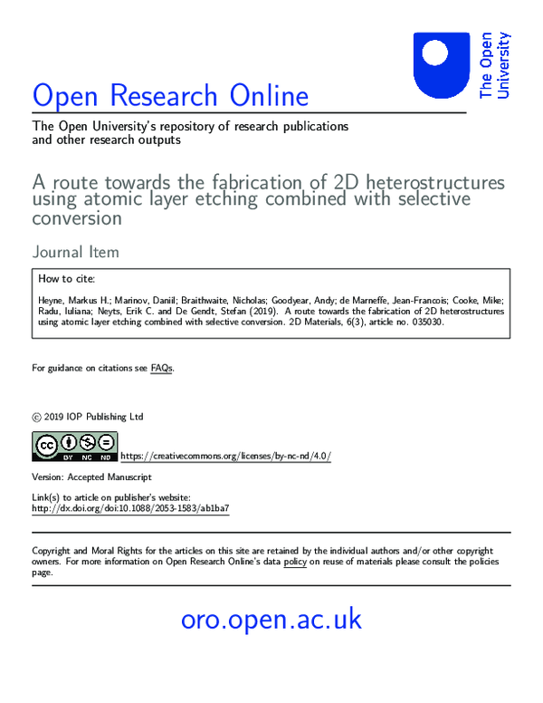 (PDF) A Route Towards the Fabrication of 2D Heterostructures Using ...
