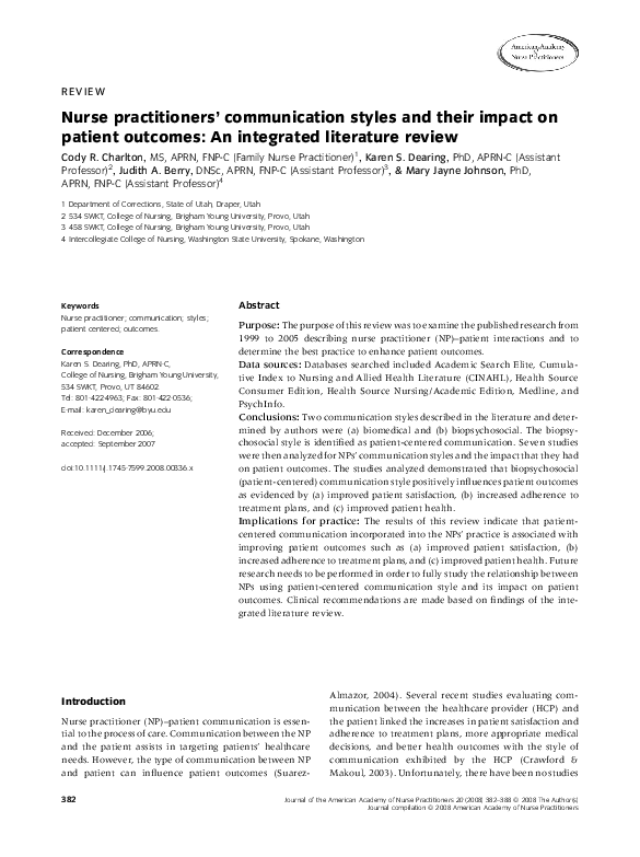 (PDF) Nurse practitioners communication styles and their impact on ...