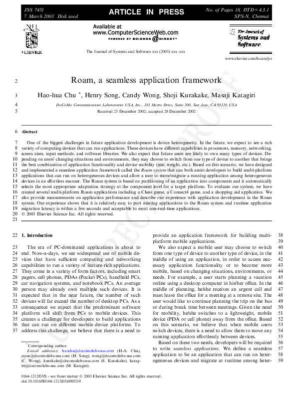(PDF) Roam, a seamless application framework