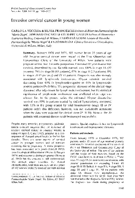(PDF) Invasive Cervical Cancer in Young Women