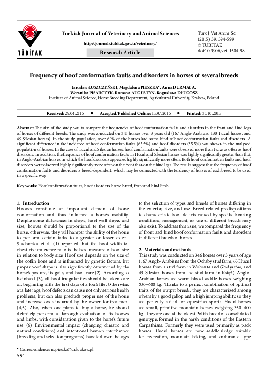 (PDF) Frequency of hoof conformation faults and disorders in horses of ...