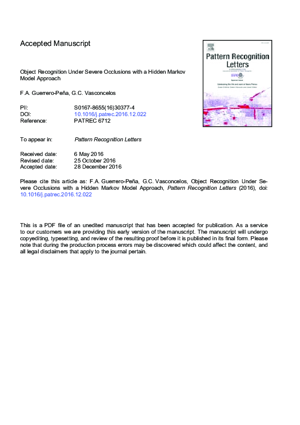 Pdf Object Recognition Under Severe Occlusions With A Hidden Markov Model Approach Germano