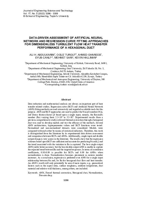 (PDF) DATA-DRIVEN ASSESSMENT OF ARTIFICIAL NEURAL NETWORK AND REGRESSION CURVE FITTING ...