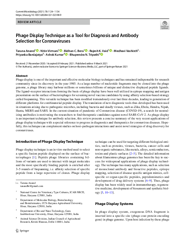 (PDF) Phage Display Technique as a Tool for Diagnosis and Antibody Selection for Coronaviruses