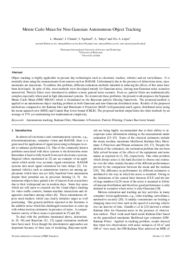 Pdf Monte Carlo Mean For Non Gaussian Autonomous Object Tracking