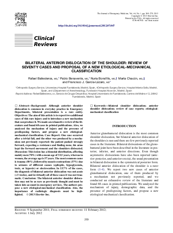 (PDF) Bilateral Anterior Dislocation of the Shoulder: Review of Seventy ...