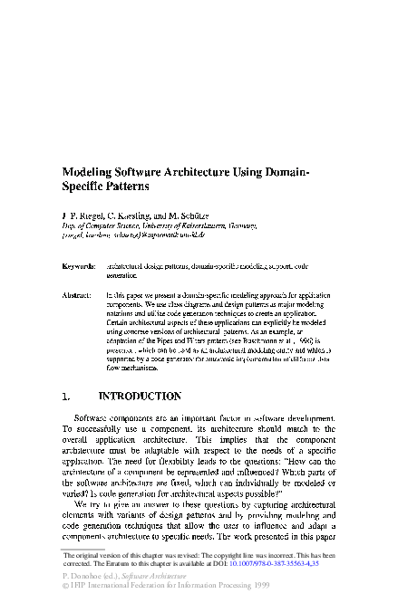 (PDF) Modeling Software Architecture Using Domain-Specific Patterns (PDF) Modeling Software Architecture Using Domain-Specific Patterns