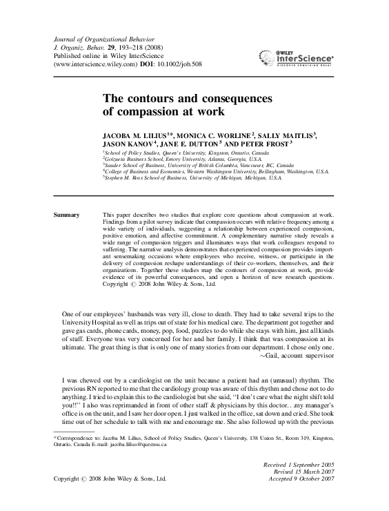 (PDF) The contours and consequences of compassion at work