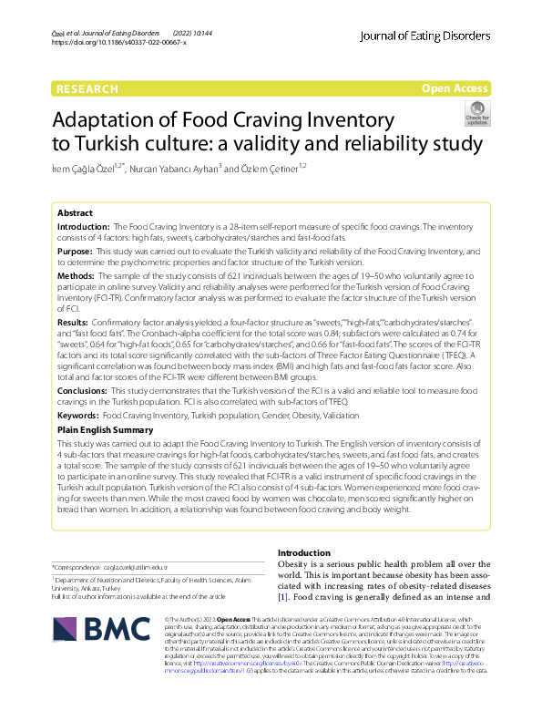 (PDF) Adaptation of Food Craving Inventory to Turkish culture: a ...