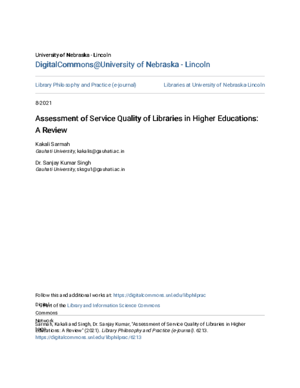 (PDF) Assessment of Service Quality of Libraries in Higher Educations ...