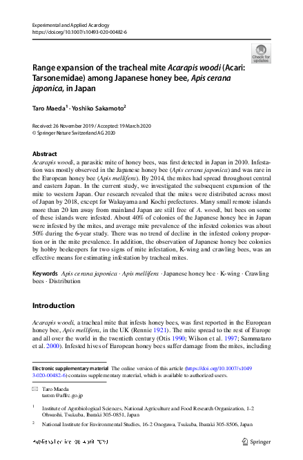 (PDF) Range expansion of the tracheal mite Acarapis woodi (Acari ...