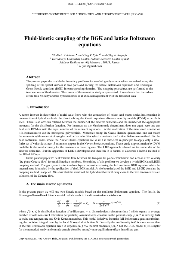 (PDF) Fluid-kinetic coupling of the BGK and lattice Boltzmann equations