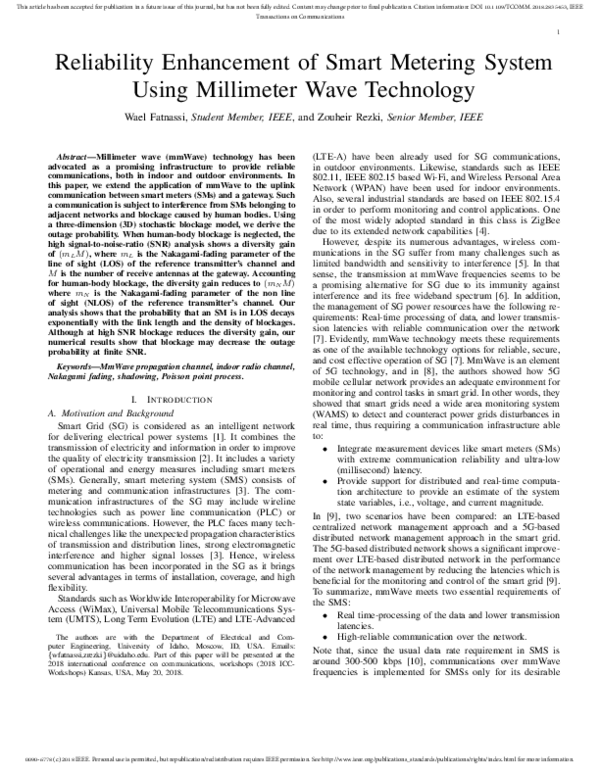 (PDF) Reliability Enhancement of Smart Metering System Using Millimeter ...