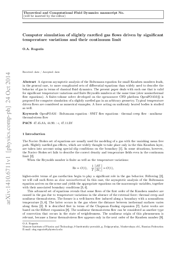 (PDF) Computer simulation of slightly rarefied gas flows driven by significant temperature ...